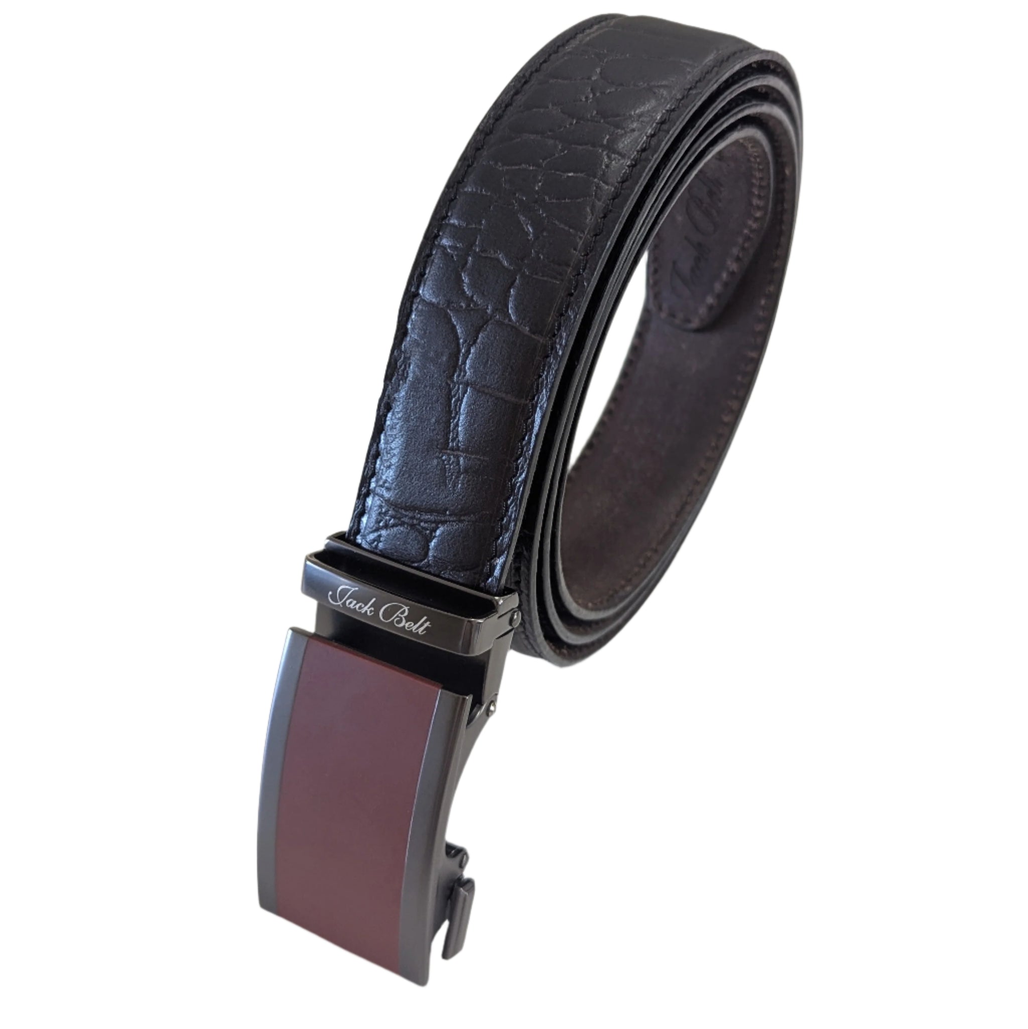 Men's Full Grain Leather Belt in Croc Black | Jackoz | Jack Belt®