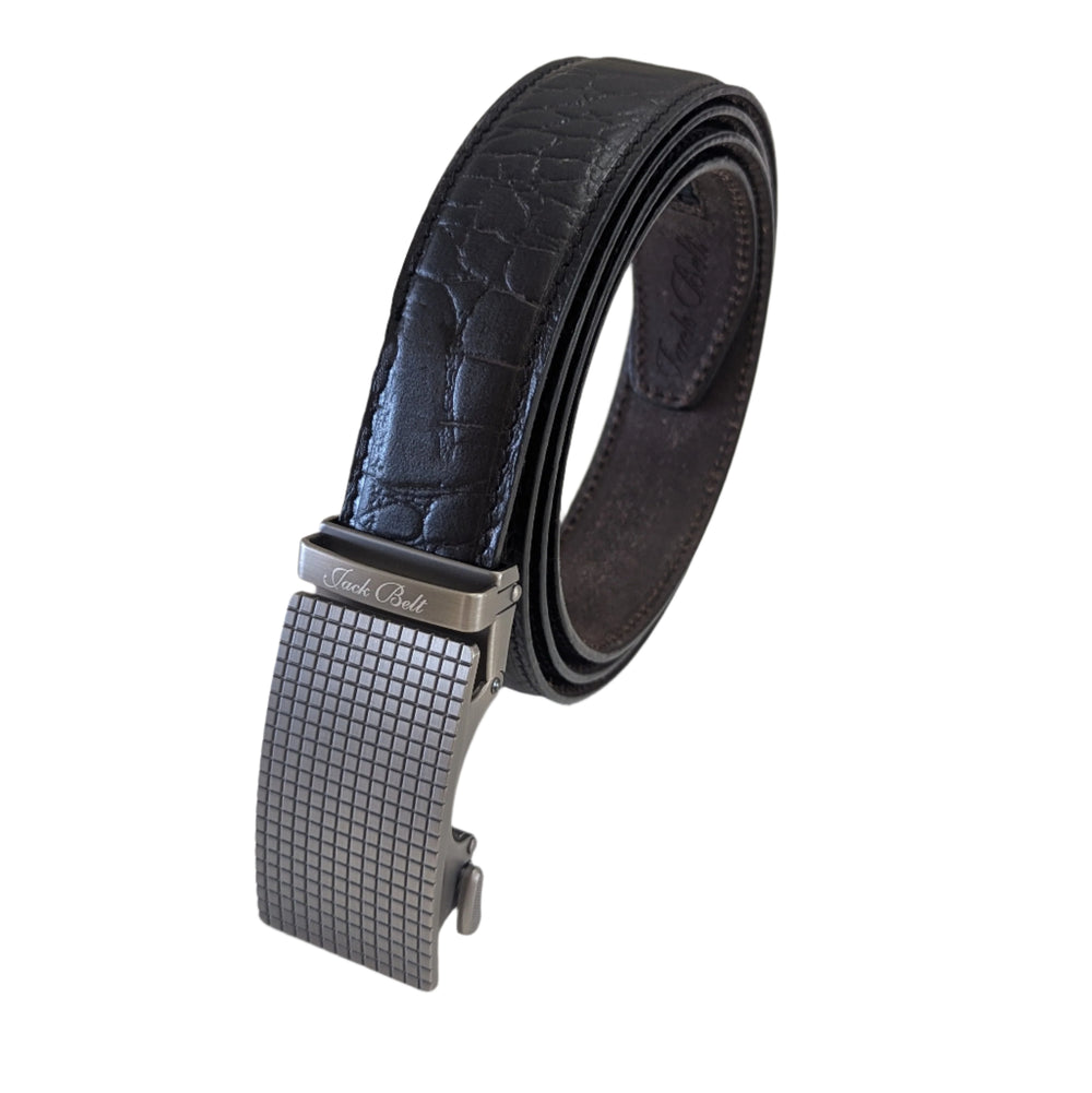 Men's Full Grain Leather Belt in Croc Black | Jackoz | Jack Belt®
