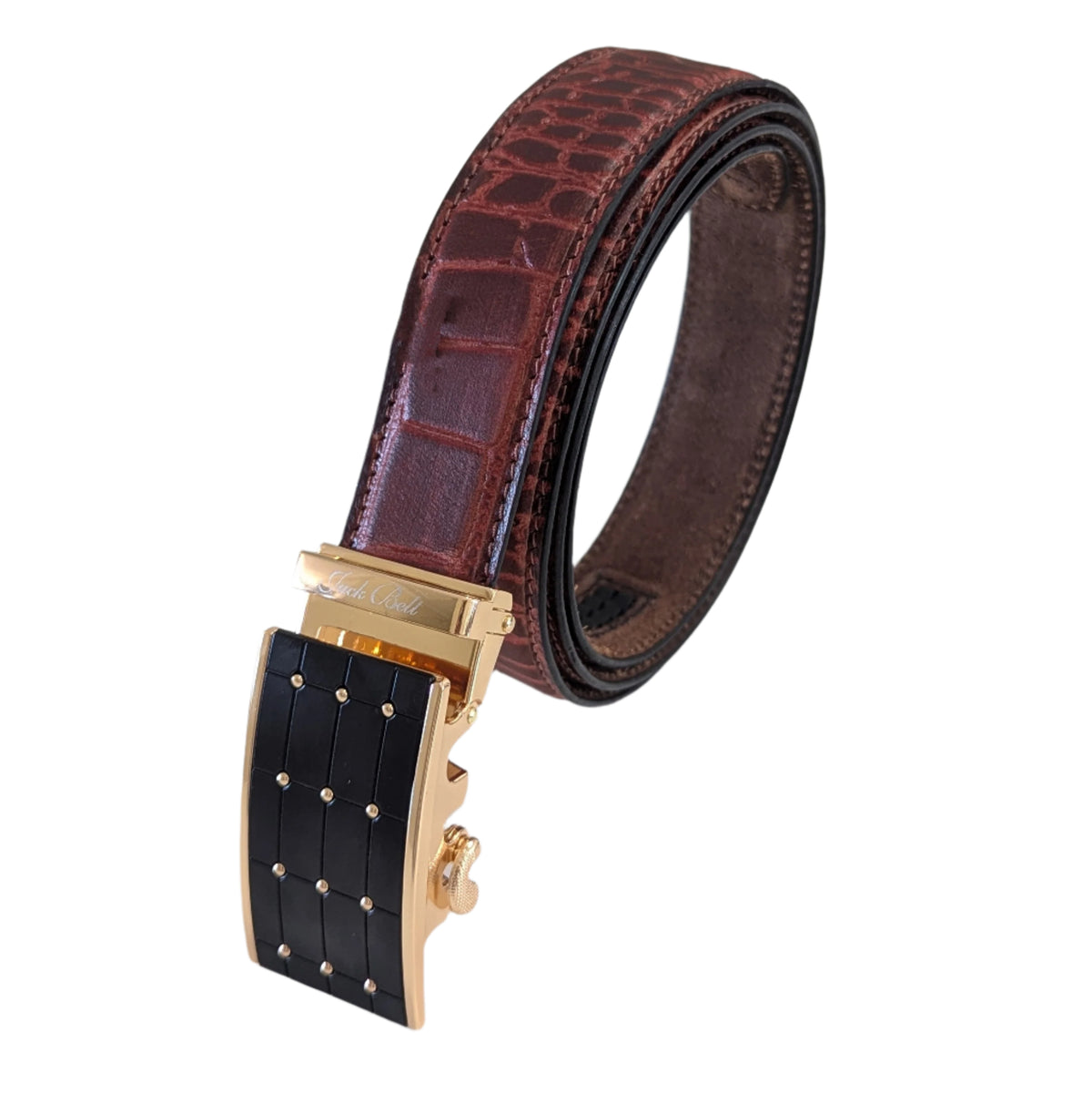 Men's Full Grain Leather Belt in Croc Brown | Jackoz | Jack Belt®