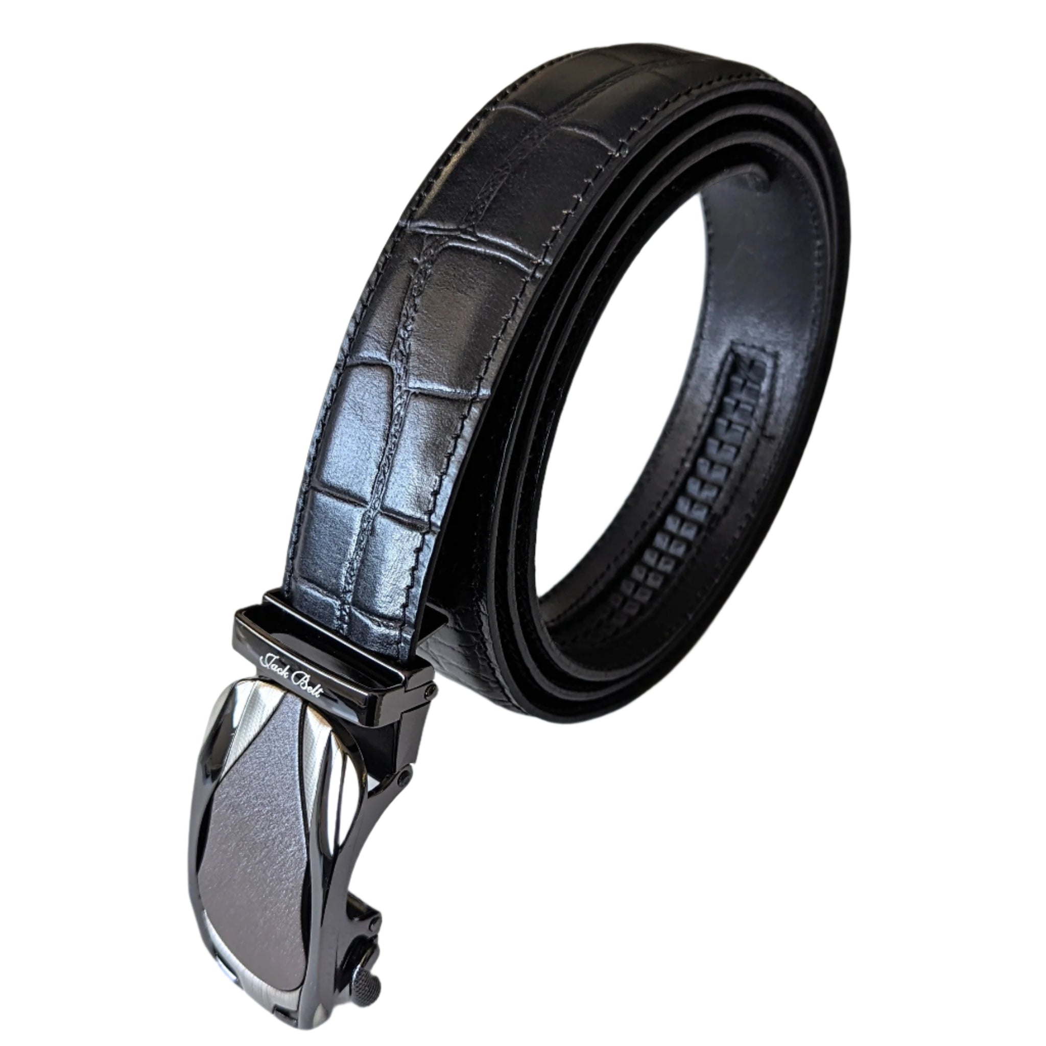 Men's Full Grain Leather Belt in Croc Black | Jackoz | Jack Belt®