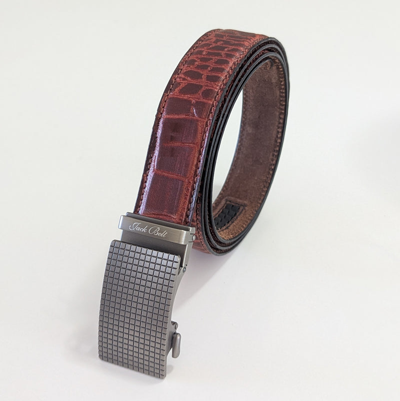 Men's Full Grain Leather Belt in Croc Brown | Jackoz | Jack Belt®
