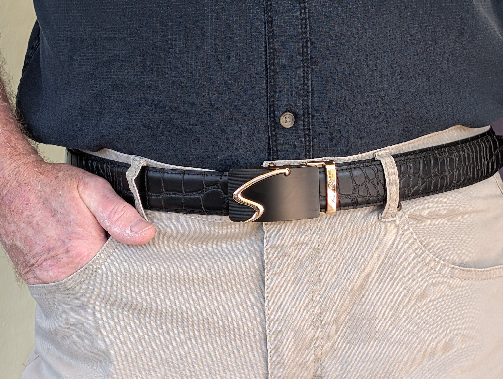 Men's Full Grain Leather Belt in Croc Black | Jackoz | Jack Belt®